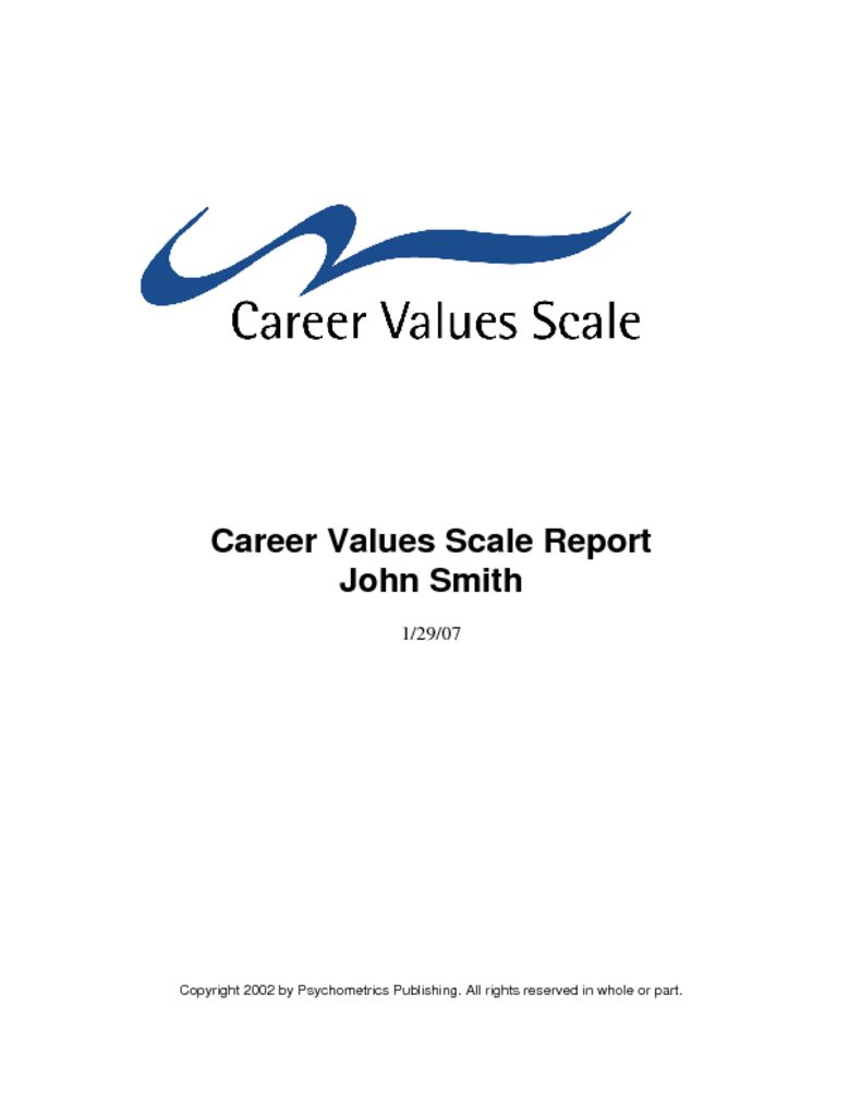 Sample Career Values Scale | Athena Executive Education Inc.