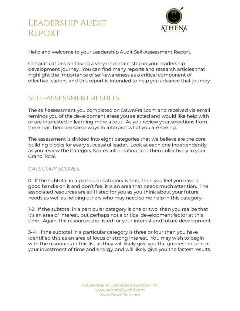 Athena Leadership Audit Report | Athena Executive Education Inc.